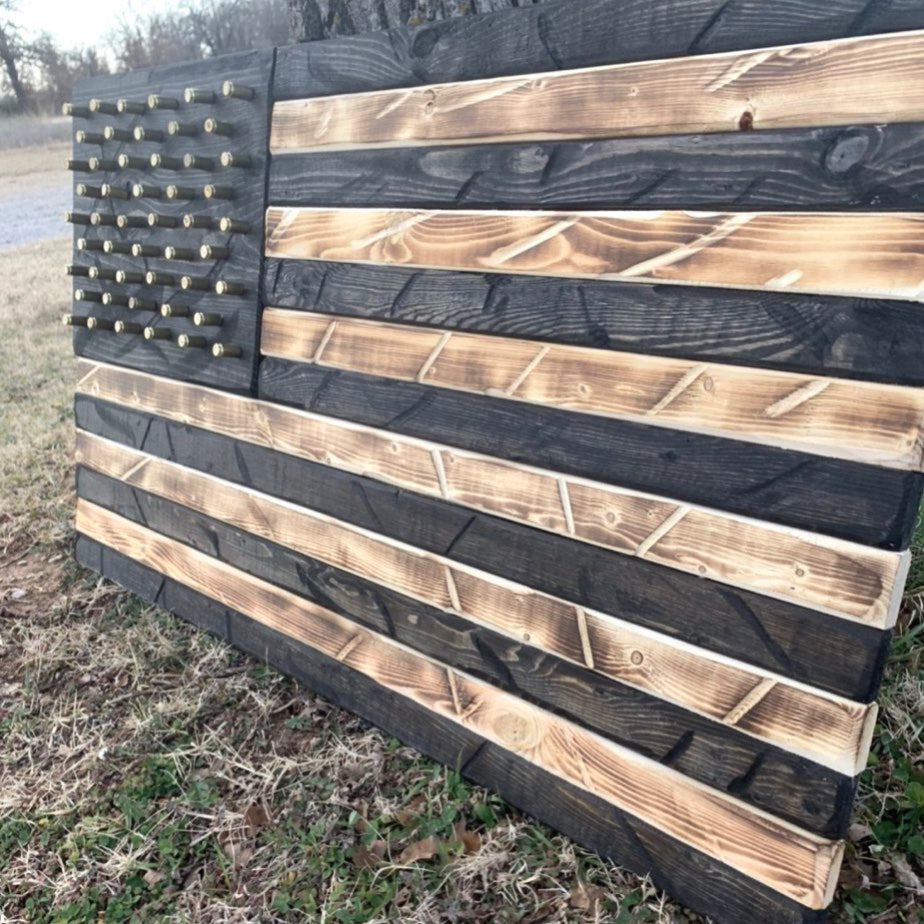 Hand Crafted Southern Pine Subdued American Flag W/ Brass Stars – Red ...